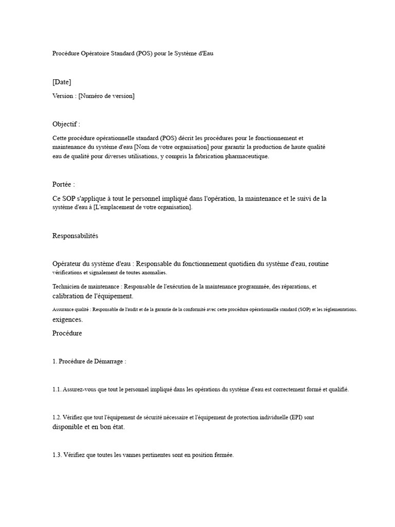 SOP Système d'Eau : Opération et Maintenance | PDF | Calibrage | Audit