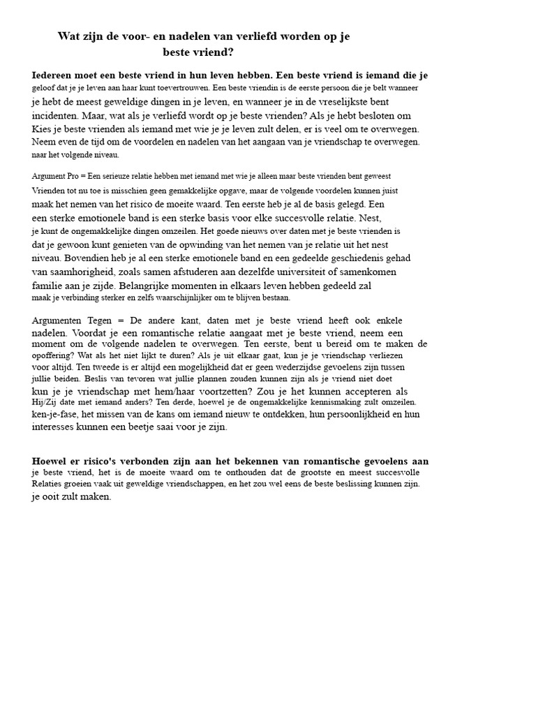 Wat Zijn de Voor - en Nadelen Van Verliefd Worden Op Je Beste Vriend? | PDF