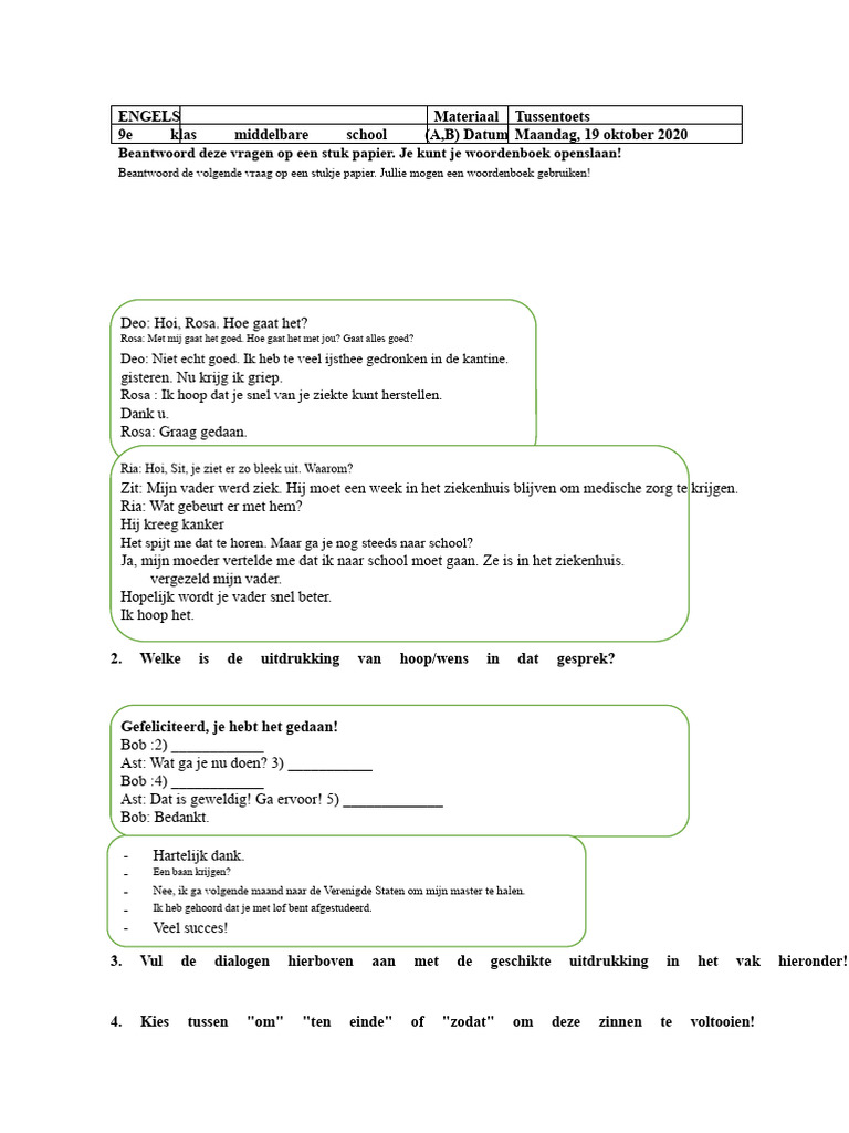 Engels Tussentijdse Examens IX Klas | PDF