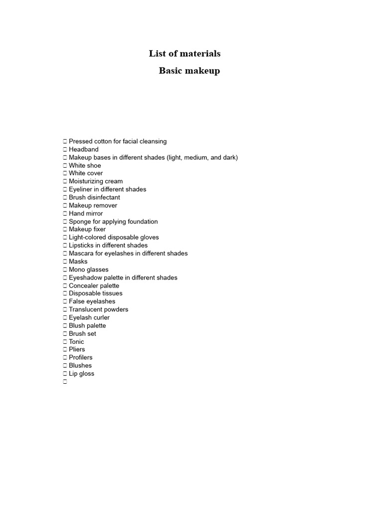 Essential Makeup Materials List | PDF