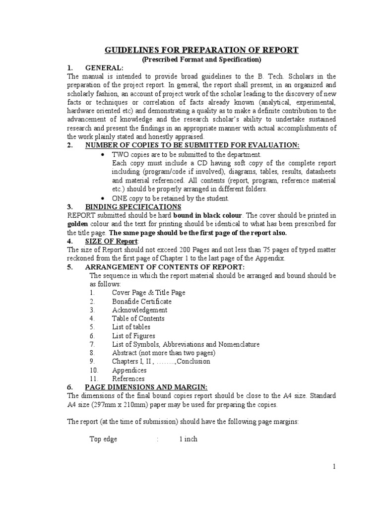 Guidelines and Prescribed Format of Project Report | PDF | Typewriter ...