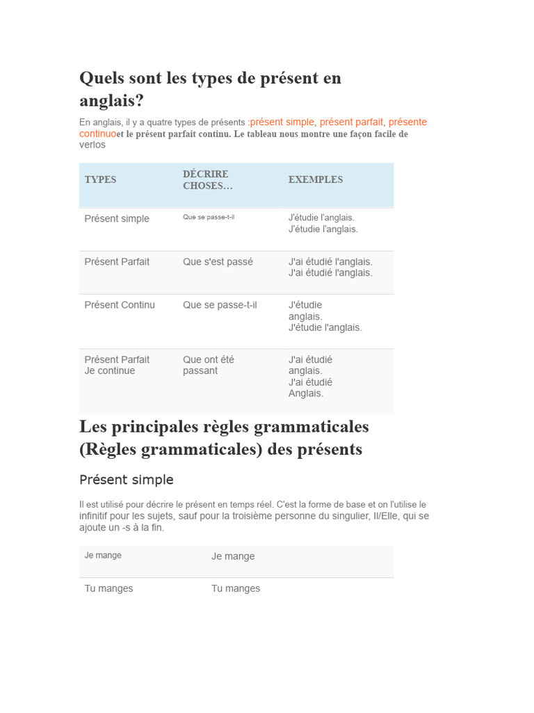 Types de présent en anglais | PDF | Verbe | Aspect accompli/inaccompli