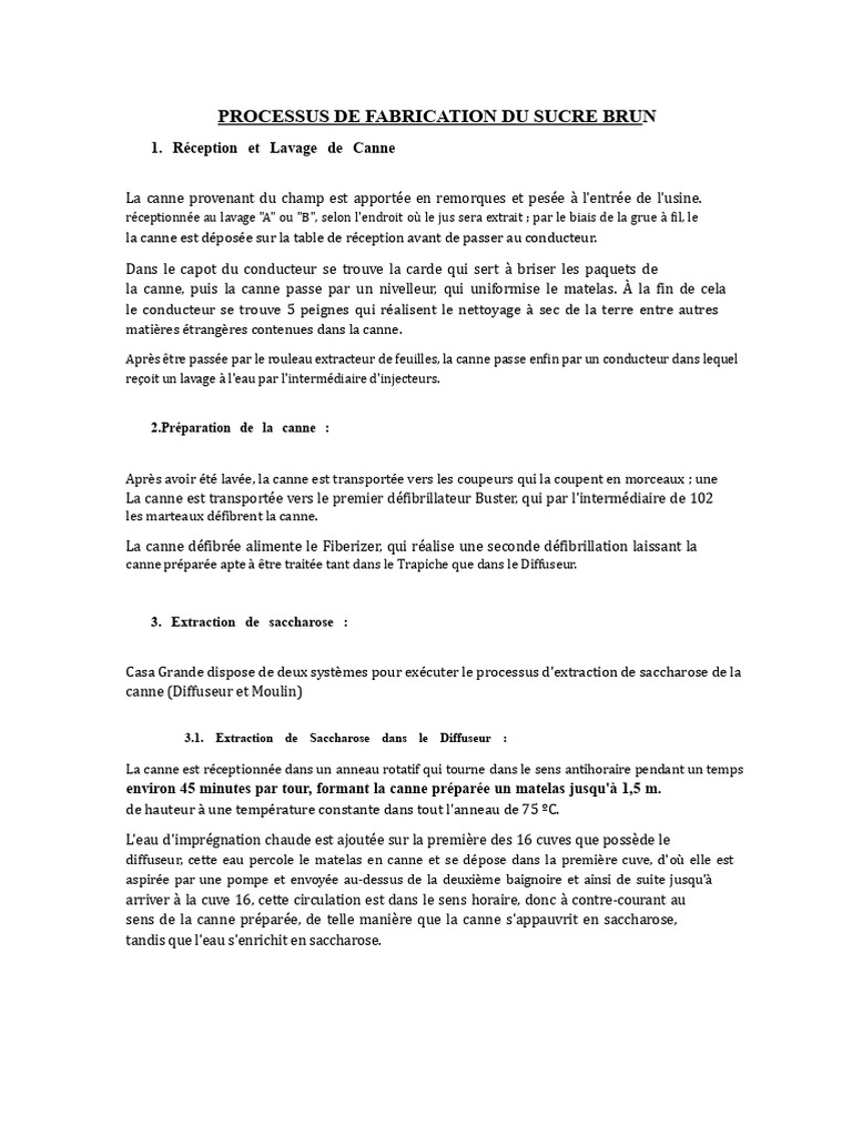 Processus de Fabrication Du Sucre Brun 2013 | PDF | Canne à sucre | Sucre