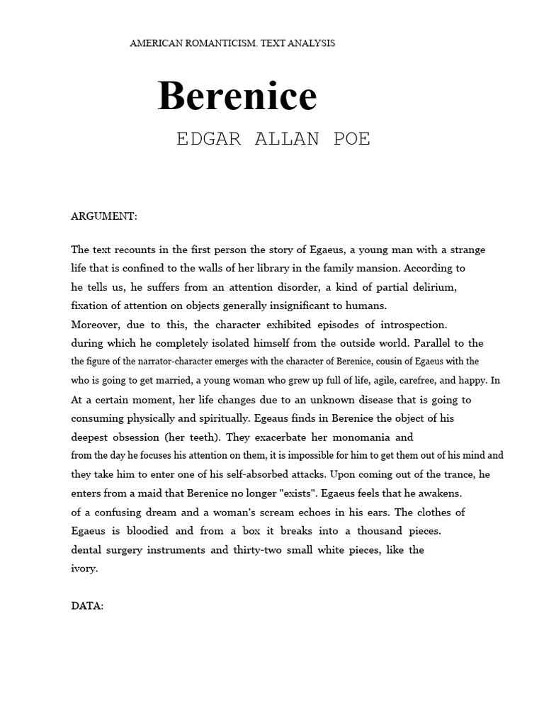 Analysis of Poe's "Berenice" | PDF