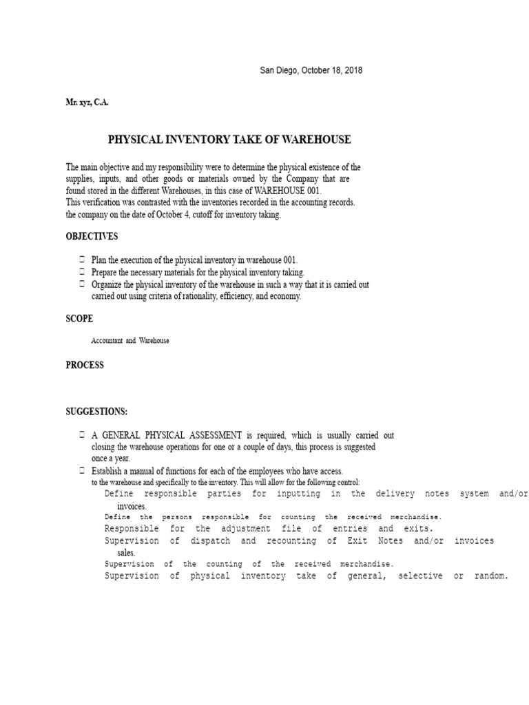 Warehouse 001 Physical Inventory Plan | PDF | Inventory | Warehouse