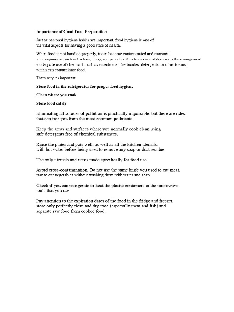 Importance of Good Food Preparation | PDF