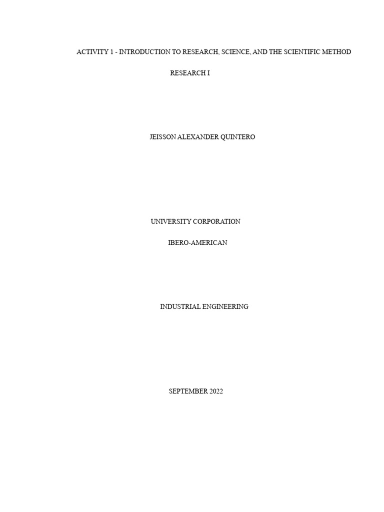 Activity 1 - Introduction To Research, Science, and The Scientific ...