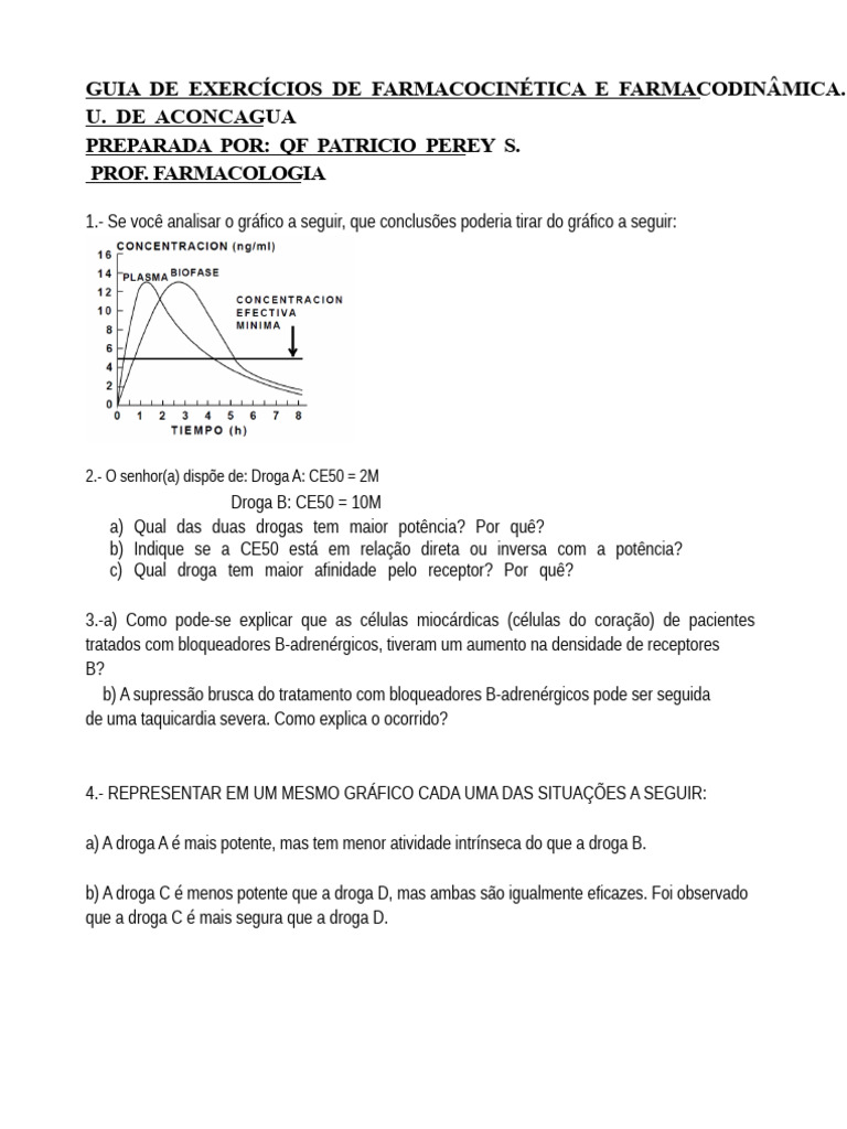Guia de Exercícios de Farmacocinética e Farmacodinâmica | PDF ...
