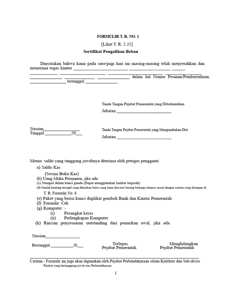 T.R Form No 1 | PDF
