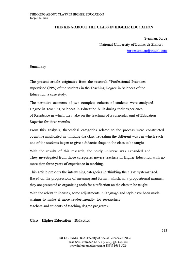 Steiman Think About The Class | PDF | Pedagogy | Methodology