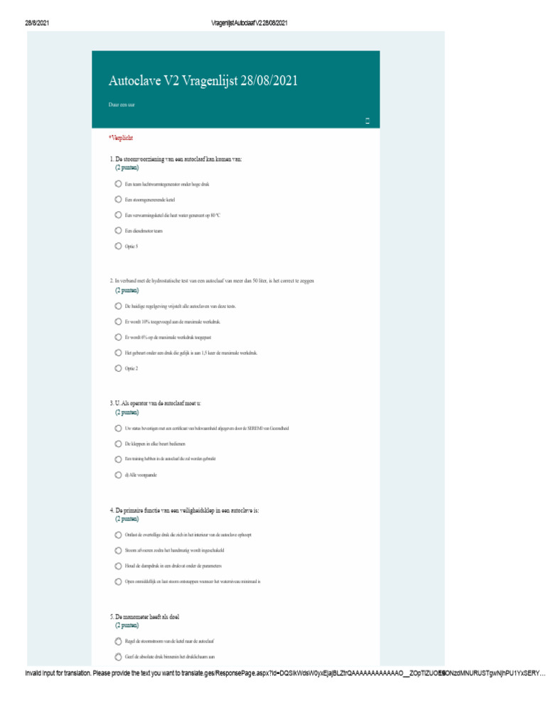 Autoclaaf V2 Vragenlijst 28 - 08 - 2021 | PDF