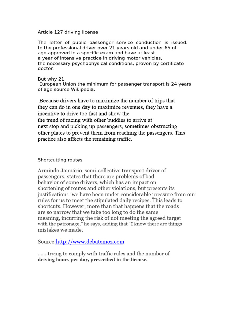 Article 127 driving license.docx | PDF | Driver's License | Public Transport