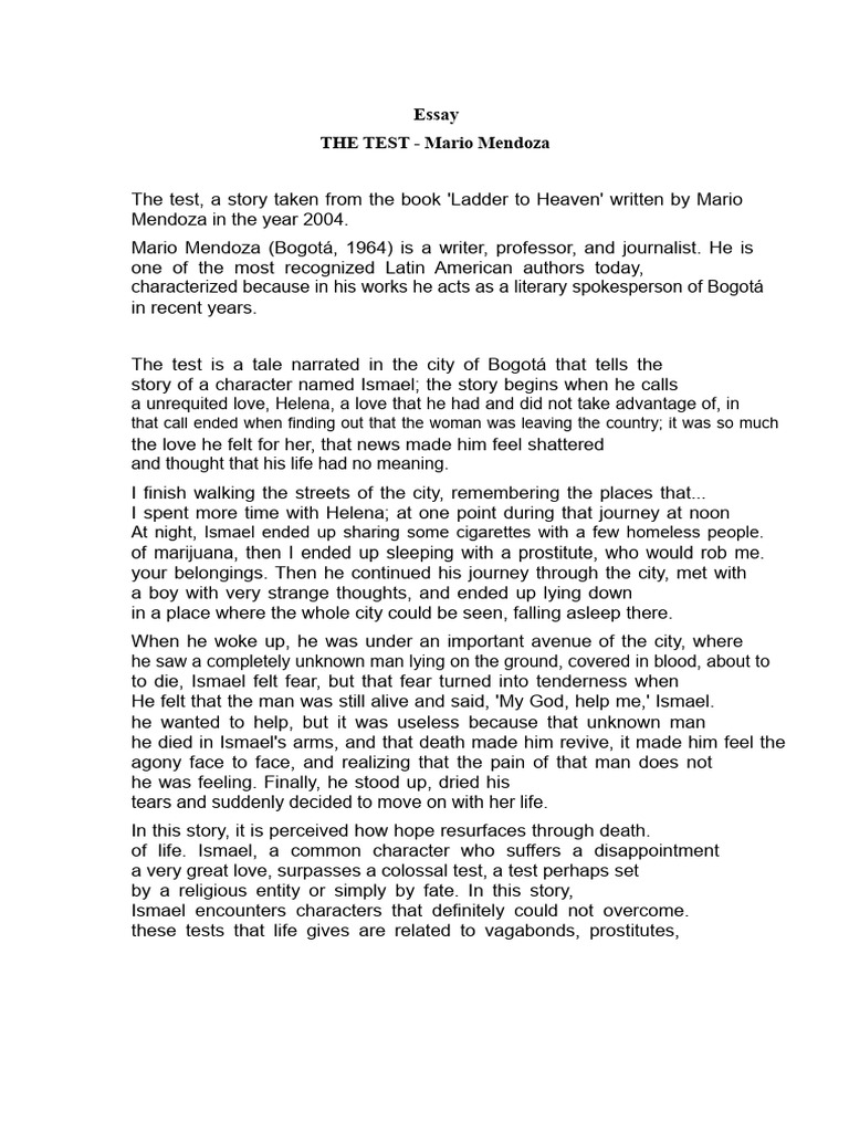 The Test. Mario Mendoza, Essay. | PDF