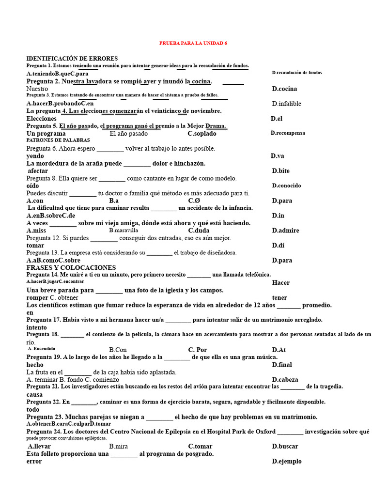 Prueba de Identificación de Errores y Vocabulario | PDF