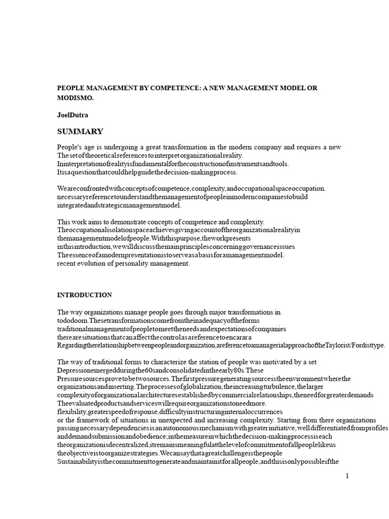 People Management by Competence - Joel Dutra | PDF | Complexity | Reality