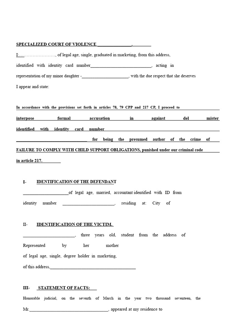 Accusation for Failure to Comply with Alimony Obligations. (1) | PDF ...