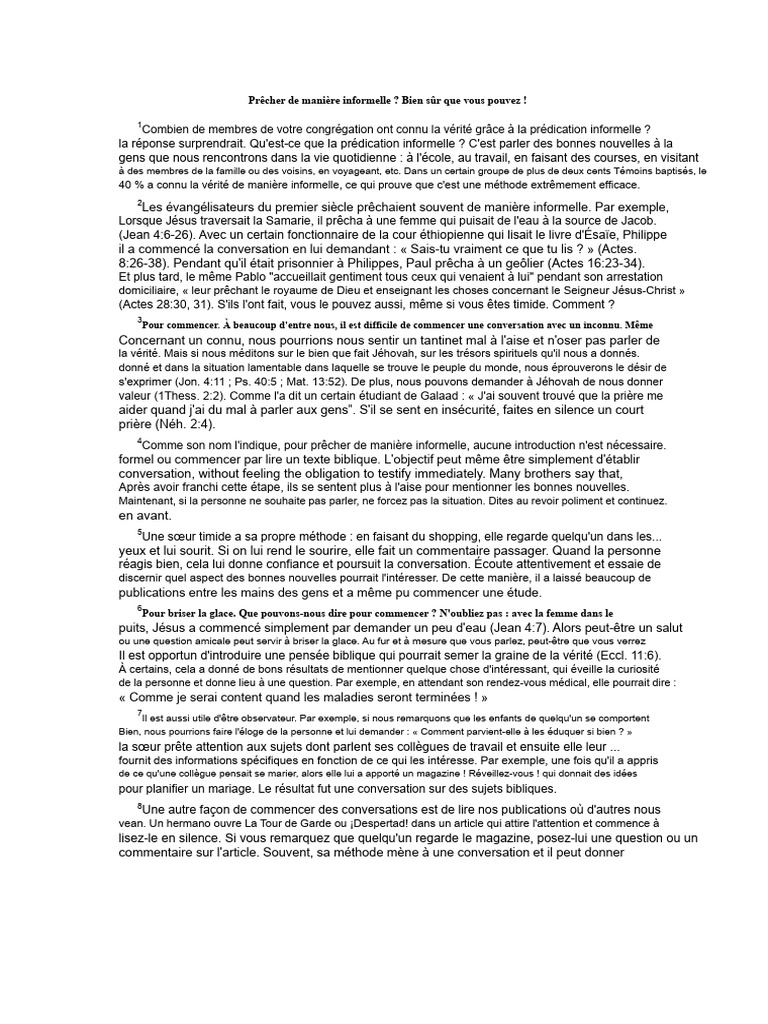 Prédication informelle : méthodes efficaces | PDF | Vérité | Baptisme