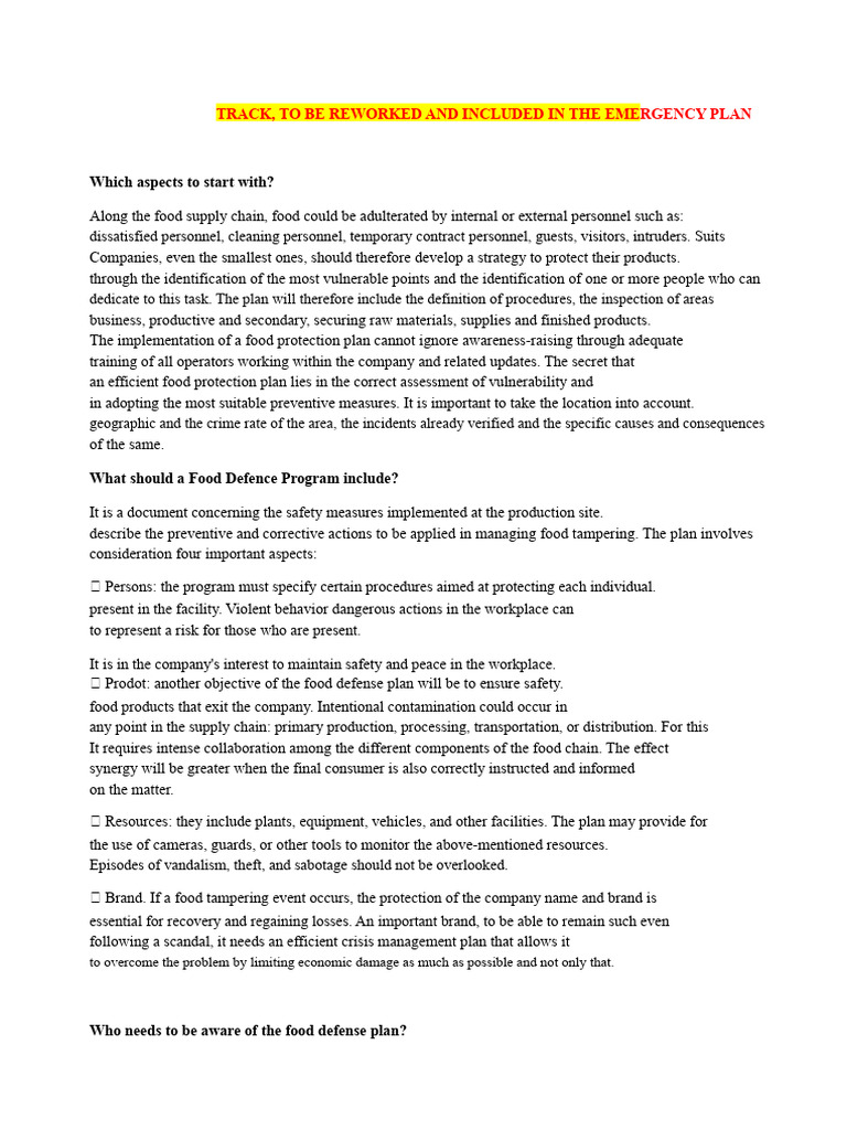Food Defense Plan | PDF | Safety | Emergency Management