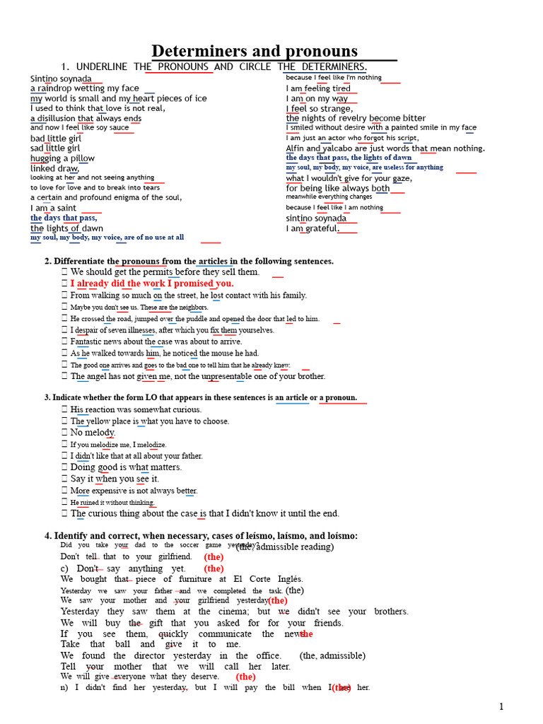Determiners and Pronouns Correction | PDF | Pronoun | Linguistic Morphology