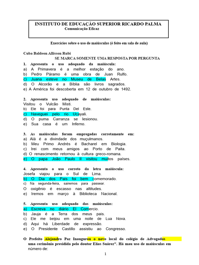 Sessão 5 Uso Das Maiúsculas PRÁTICA SESSÃO 5 | PDF | Caixa alta e caixa ...