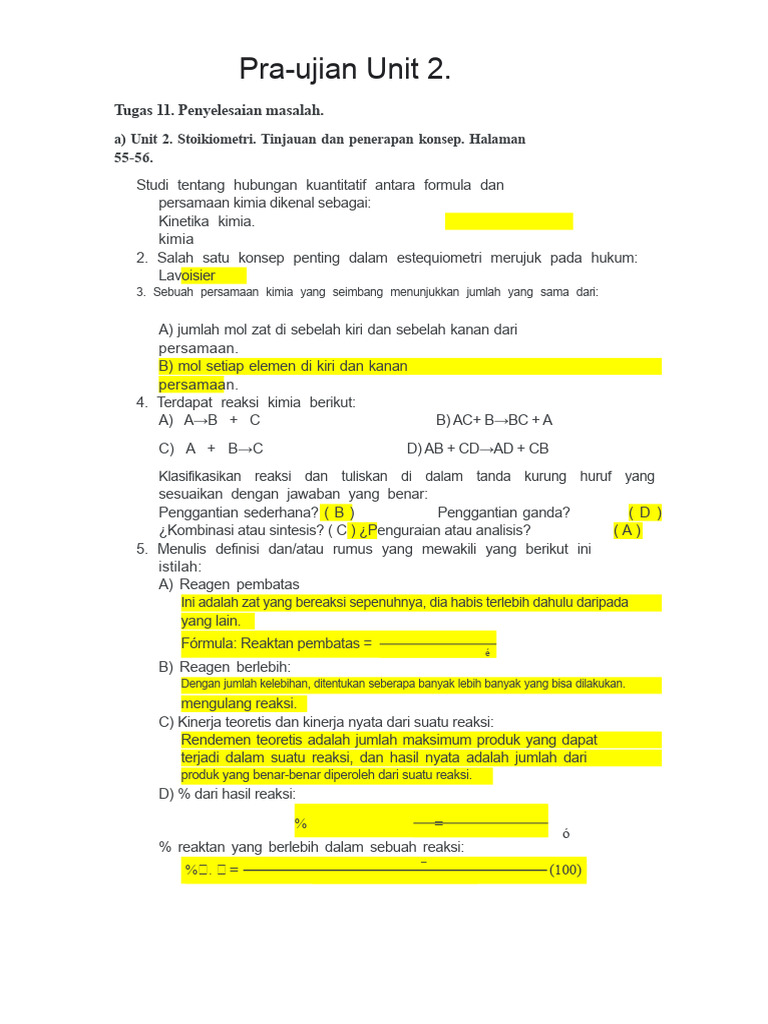 Ujian Pra Unit 2: Stoikiometri dan Reaksi Kimia | PDF