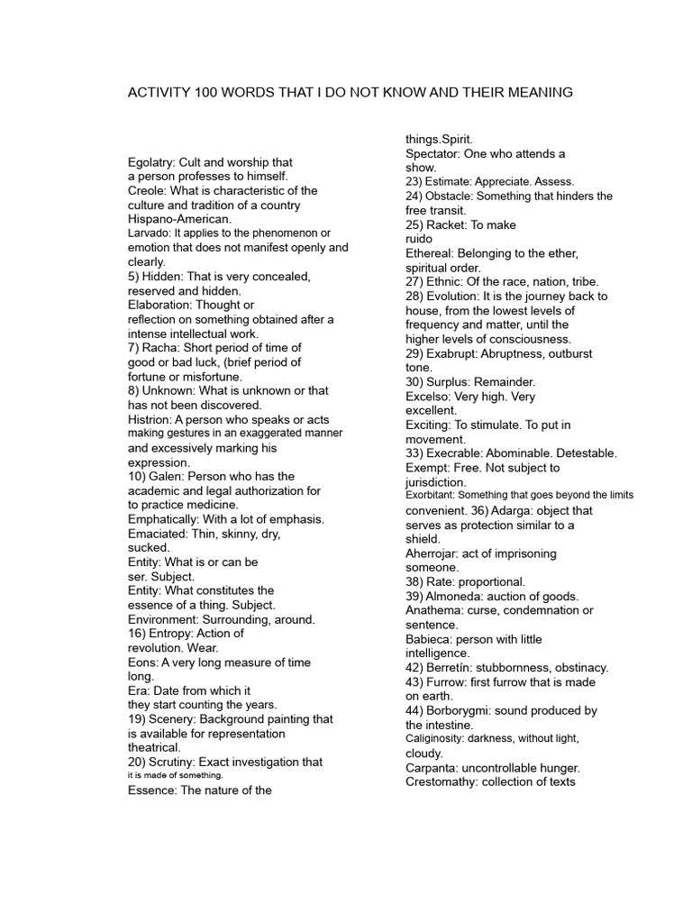 100 Unknown Words and Their Meanings | PDF