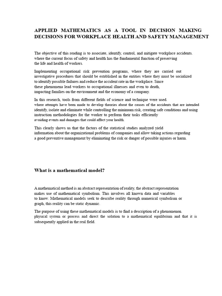 Applied Math in Workplace Safety Decisions | PDF | Occupational Safety ...
