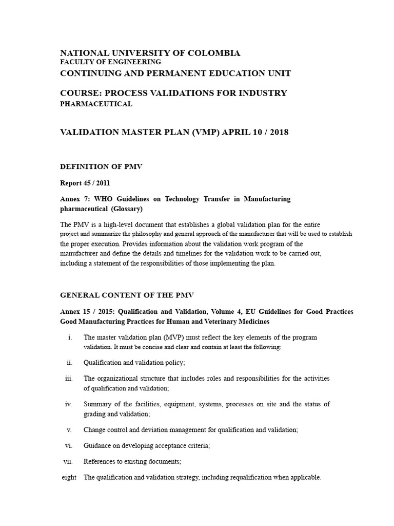 Master Validation Plan (MVP) 2018 | PDF | Verification And Validation ...