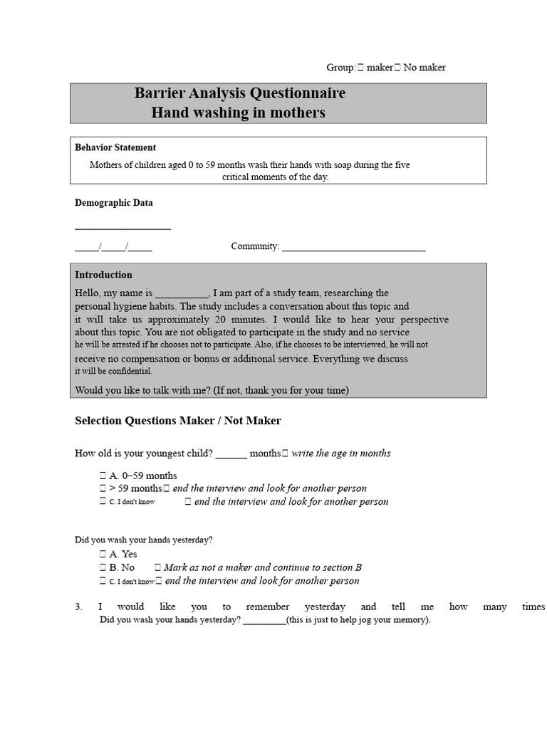 Hand Washing Questionnaire | PDF | Questionnaire | Social Psychology