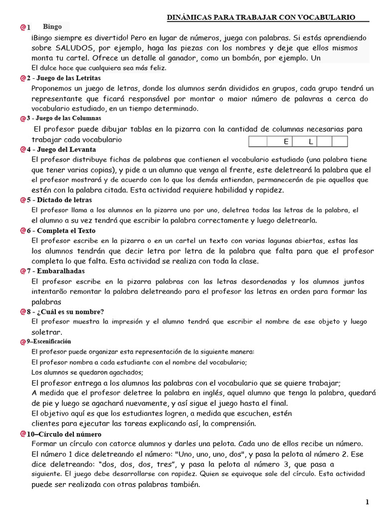 Dinámicas Divertidas para Aprender Vocabulario | PDF