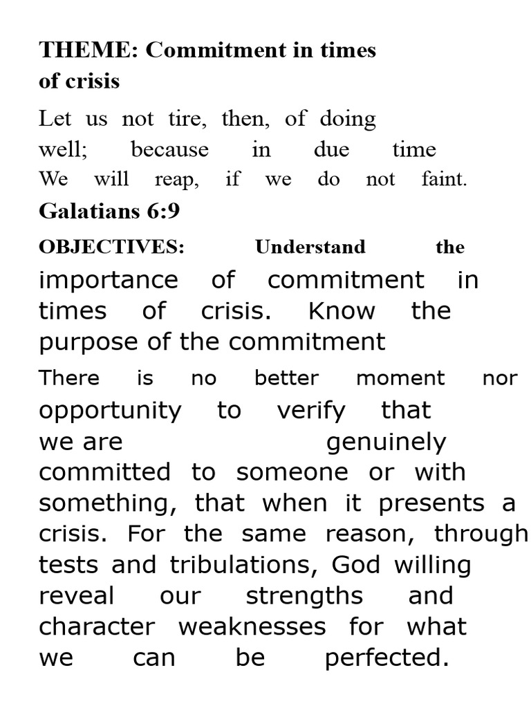 Commitment During Crisis Explained | PDF | God | Jesus