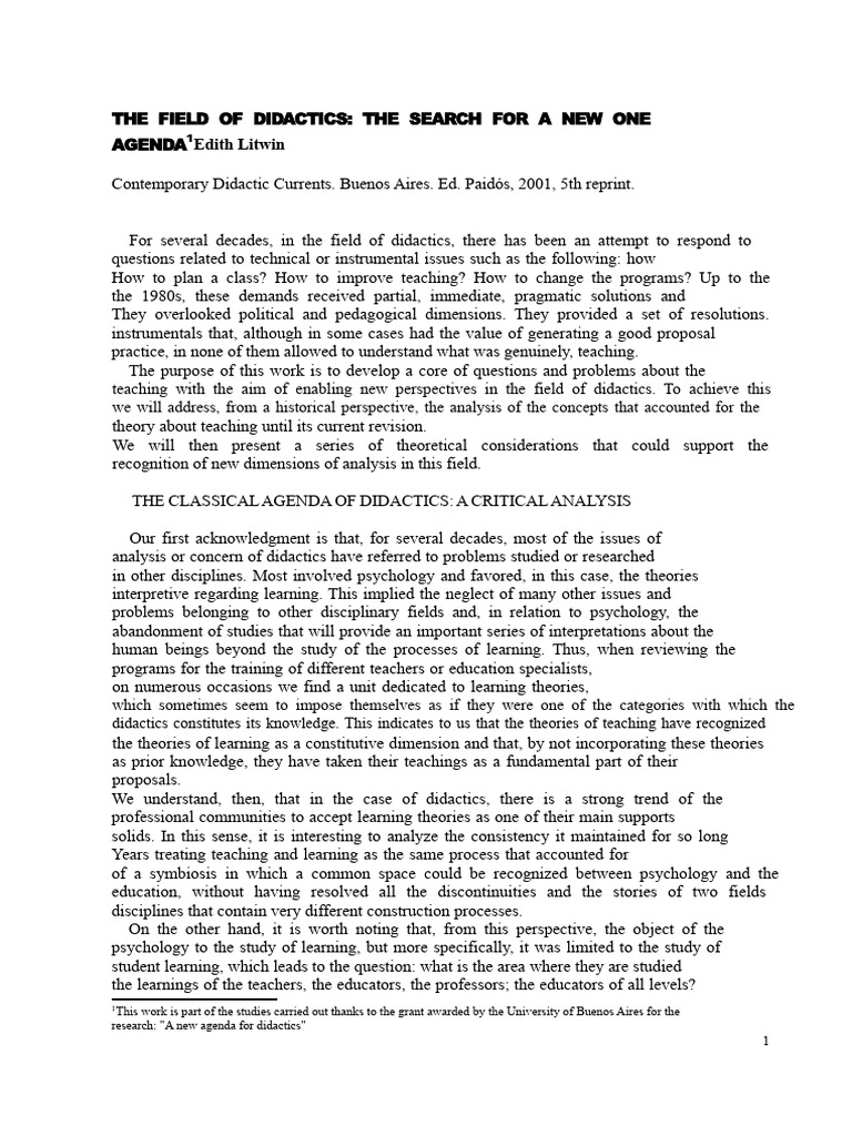 Litwin E. - The Field of Didactics: The Search For A New Agenda | PDF ...