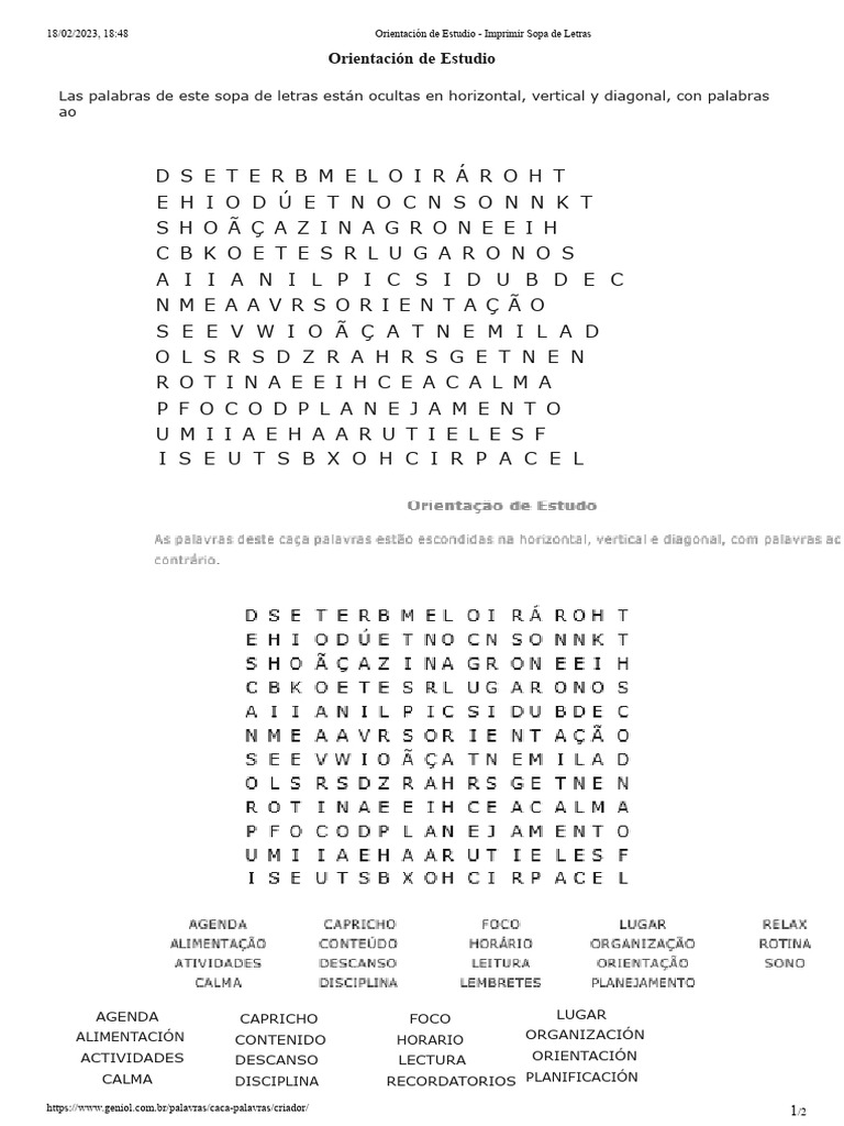 Orientación de Estudio - Imprimir Sopa de Letras | PDF