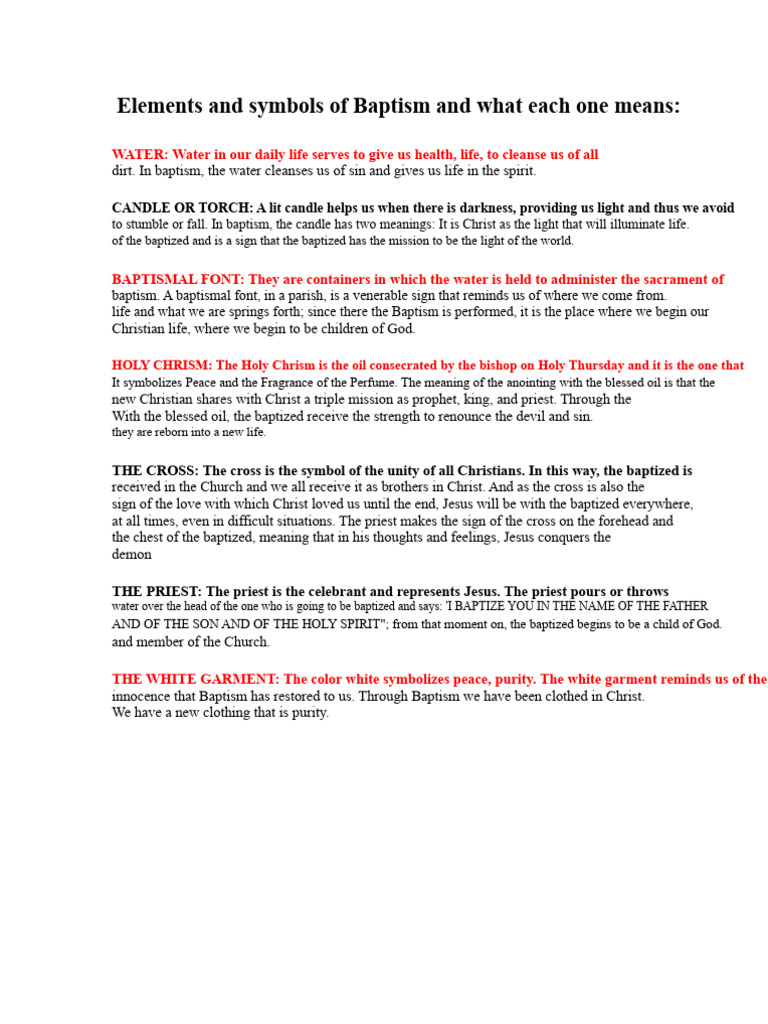 Elements and Symbols of Baptism What Each One Means | PDF