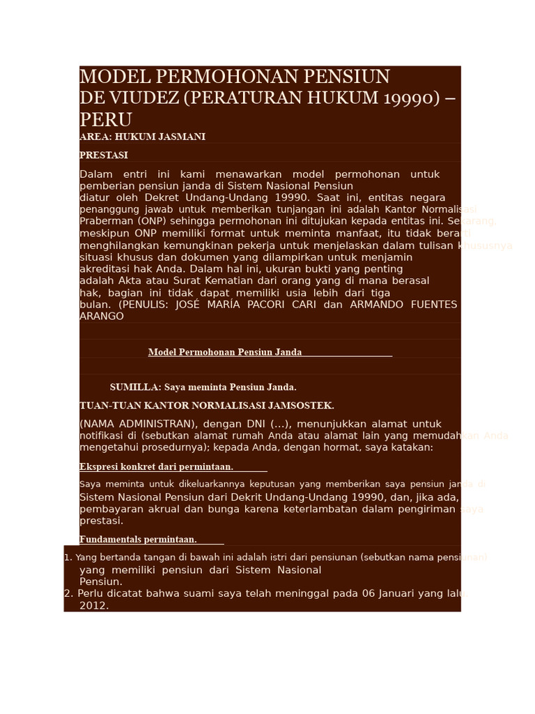 Model Permohonan Pensiun Janda | PDF
