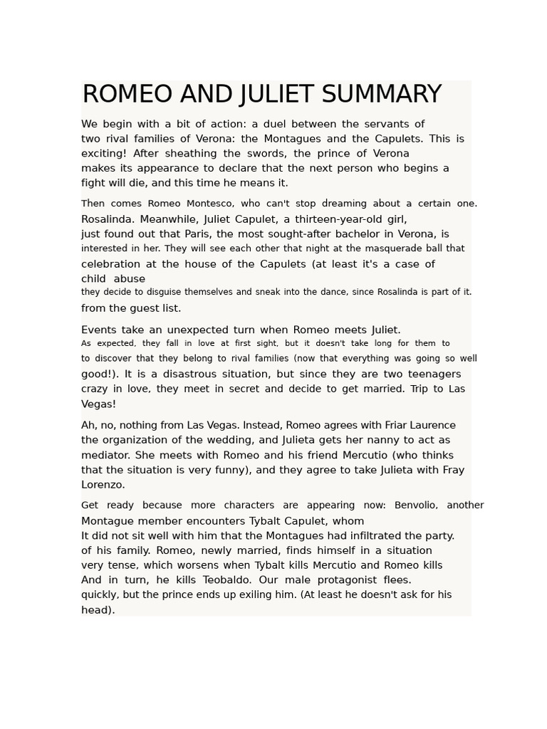 Summary of Romeo and Juliet 3 | PDF | Characters In Romeo And Juliet ...