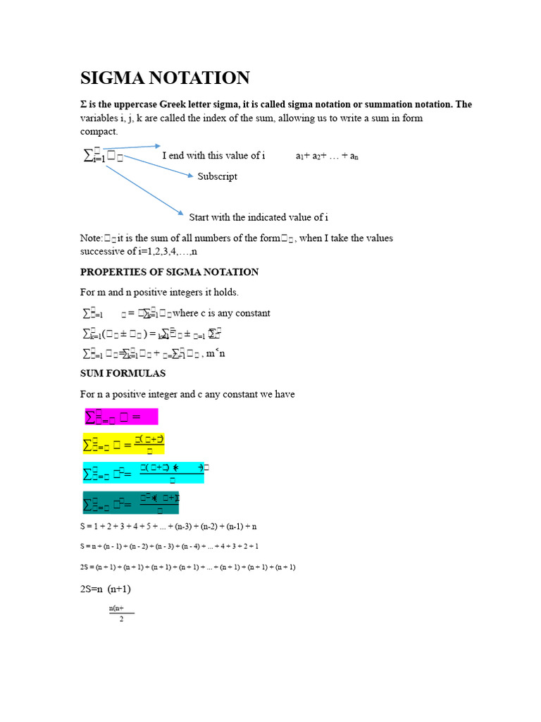 Calculus II 2. Class SIGMA NOTATION | PDF | Summation | Elementary Mathematics