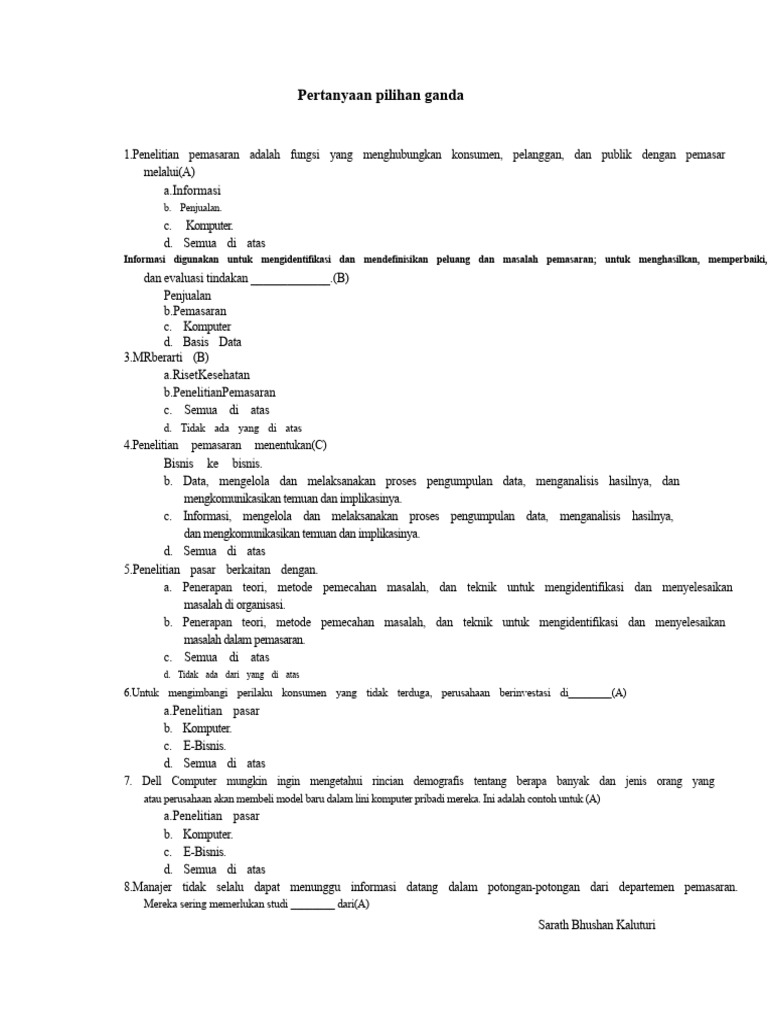 Pertanyaan Pilihan Ganda | PDF