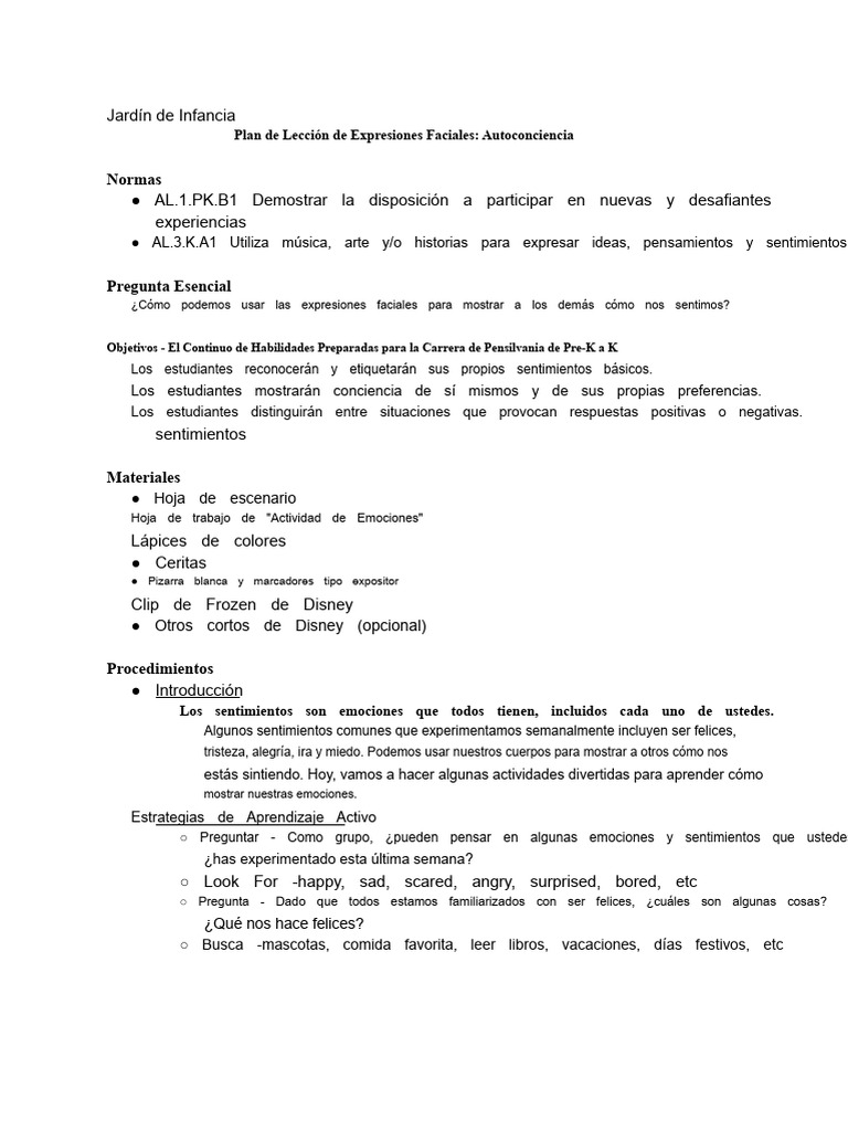plan de lección SEL | PDF | Las emociones | Expresión facial