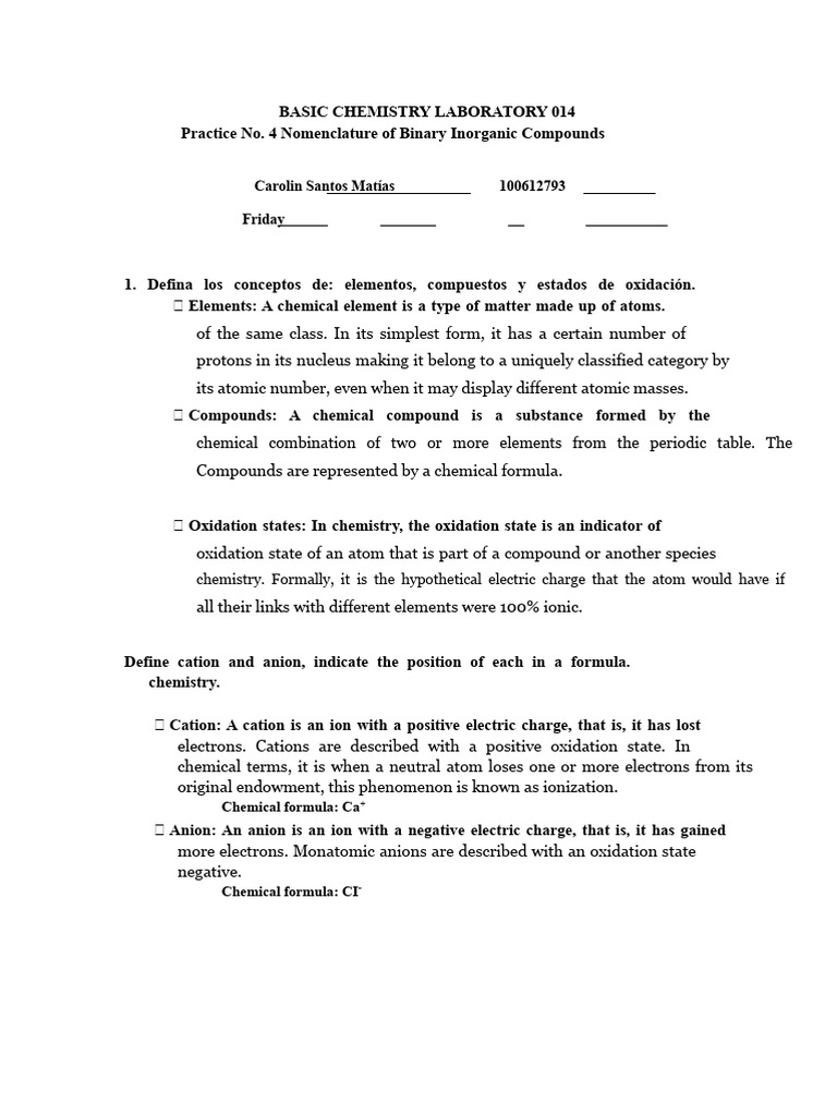 Practice of Naming Binary Inorganic Compounds 2021-1 | PDF | Ion ...