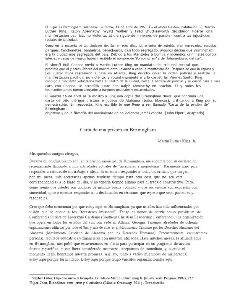 Martin Luther King JR - Carta de La Prisión de Birmingham | PDF ...