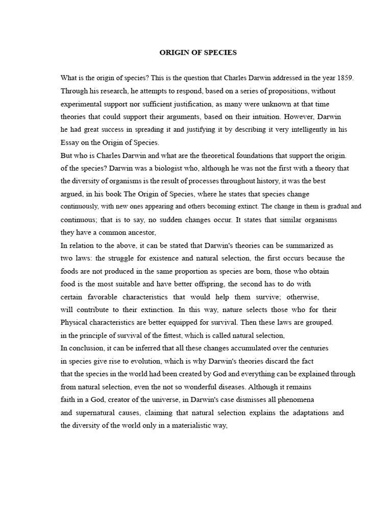 Essay On The Origin of Species | PDF | Species | Natural Selection