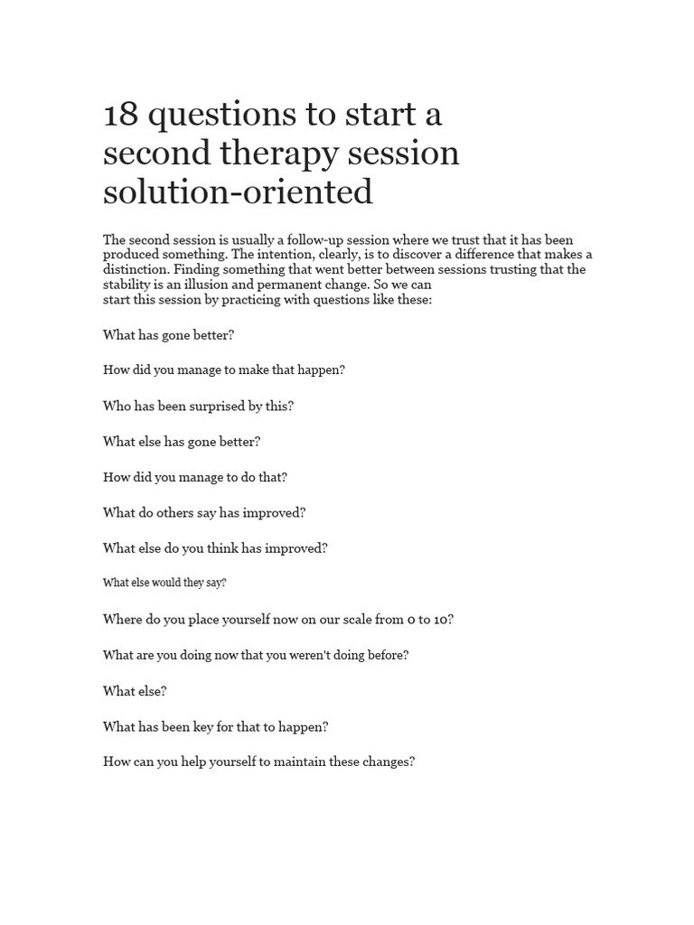 Second Session Therapy Questions | PDF