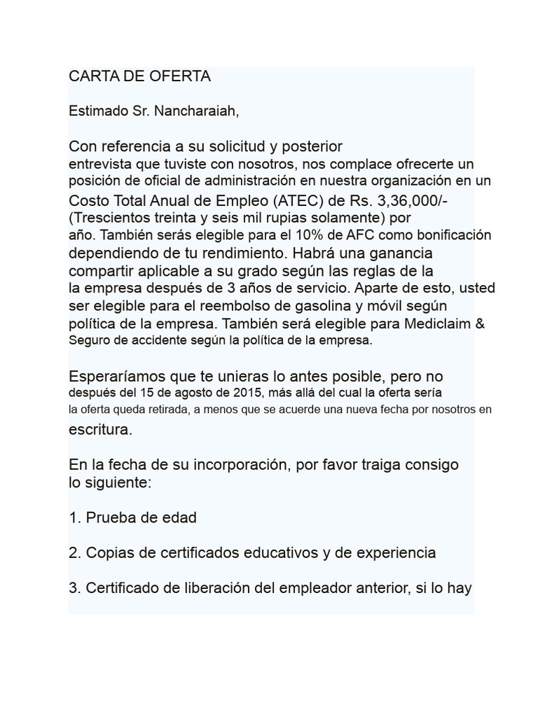 CARTA DE OFERTA | PDF