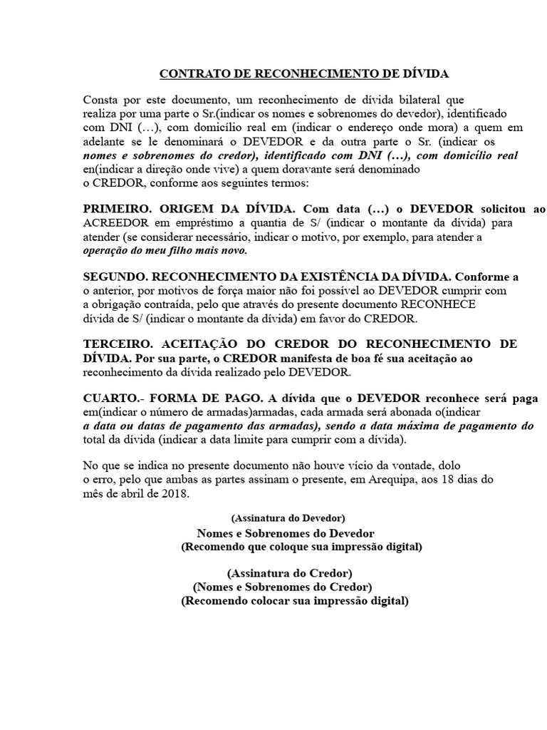 Modelo de Reconhecimento de Dívida | PDF