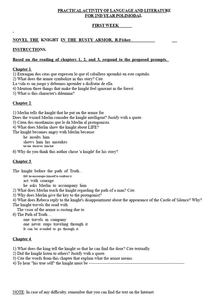 Activities - The Knight in The Rusty Armor | PDF | Merlin