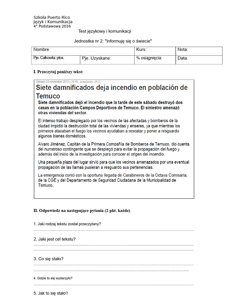 Test Informacyjny Tekst | PDF