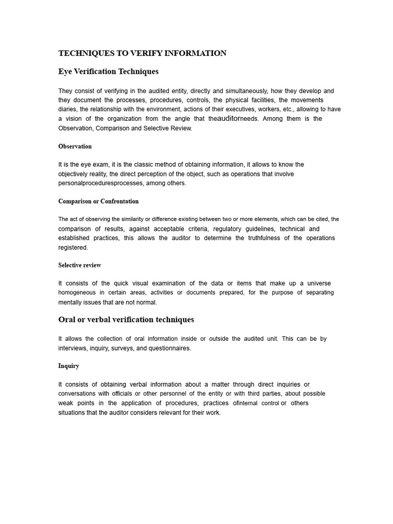 Auditing Verification Techniques Explained | PDF | Audit | Verification ...