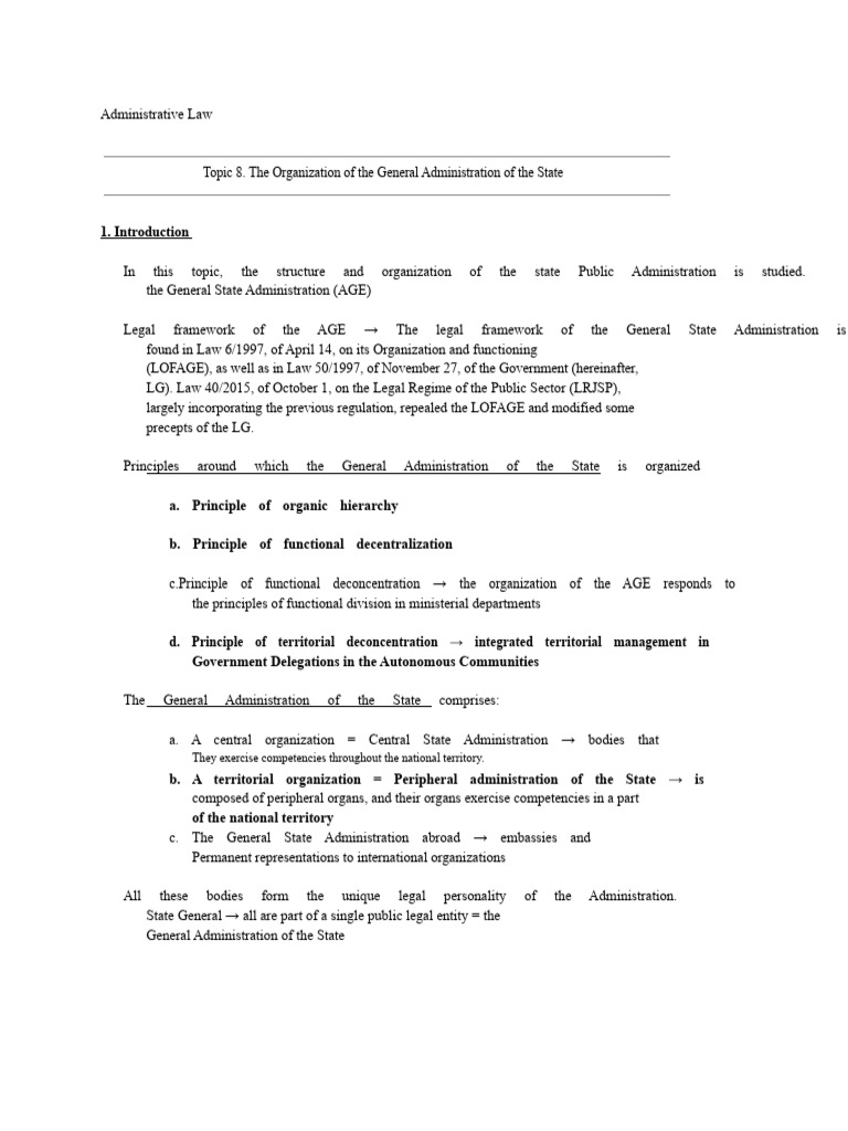 Topic 8. The Organization of The General Administration of The State ...
