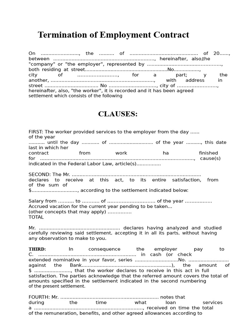 Employment Contract Termination Settlement | PDF | Employment | Economies